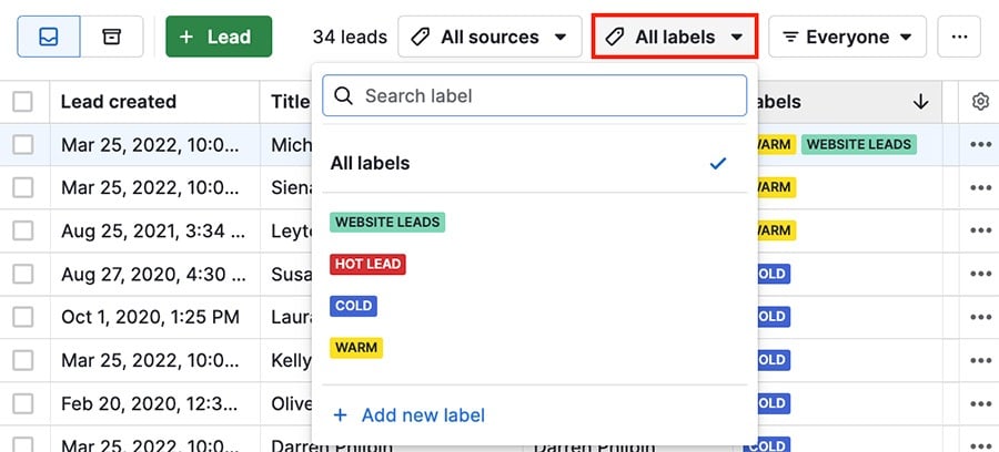 Lead labels - Knowledge Base | Pipedrive
